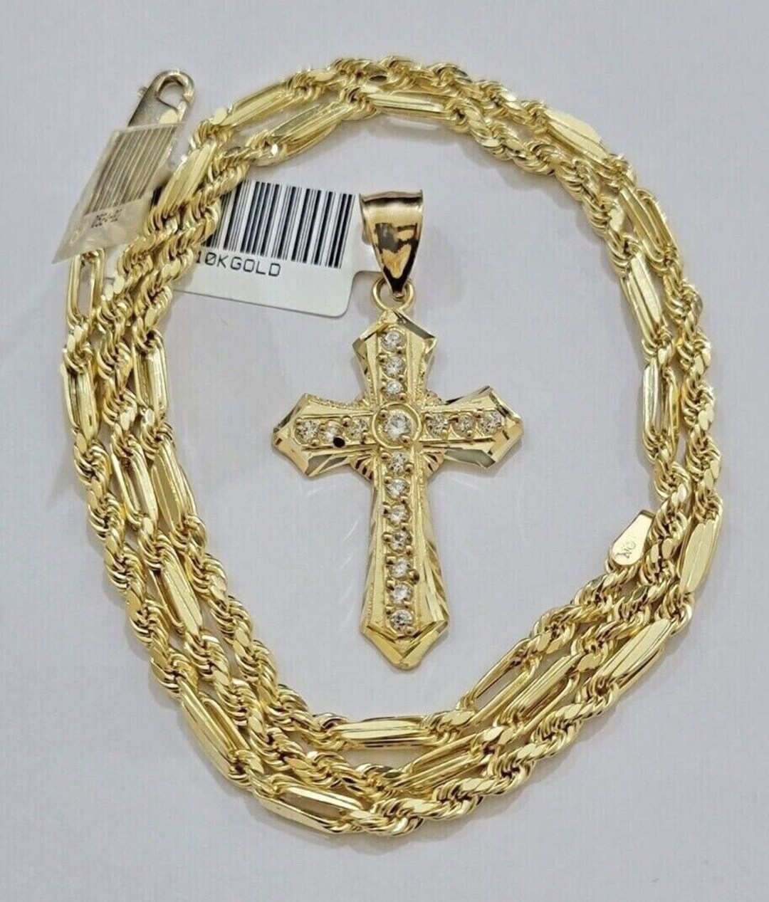 10kt Gold Milano Rope Chain Jesus Cross Charm Pendant Set 18-24'' Inch ...