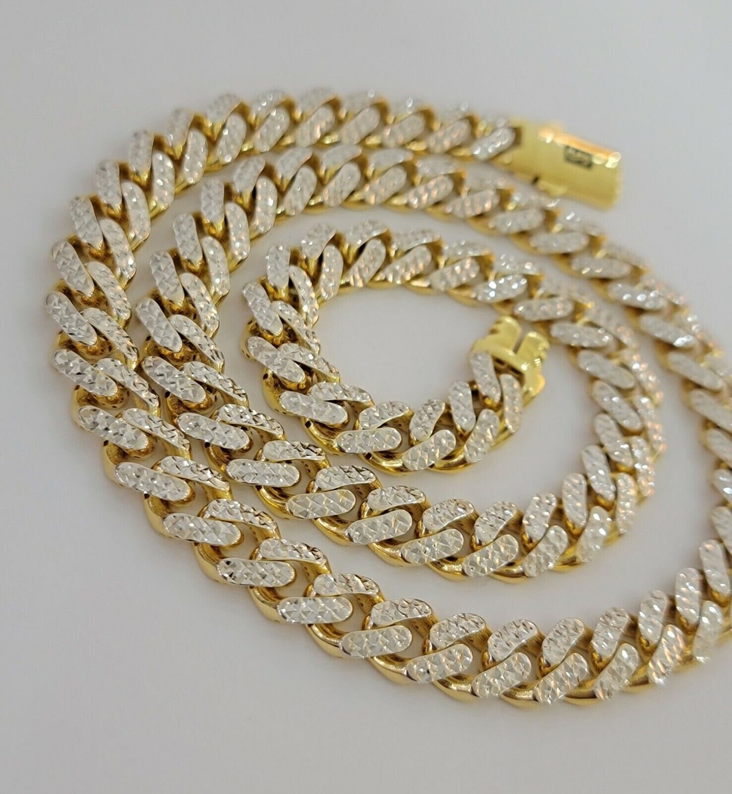 10k Gold Monaco Chain Necklace 9mm 24" Two-tone Diamond Cut Real 10kt ...