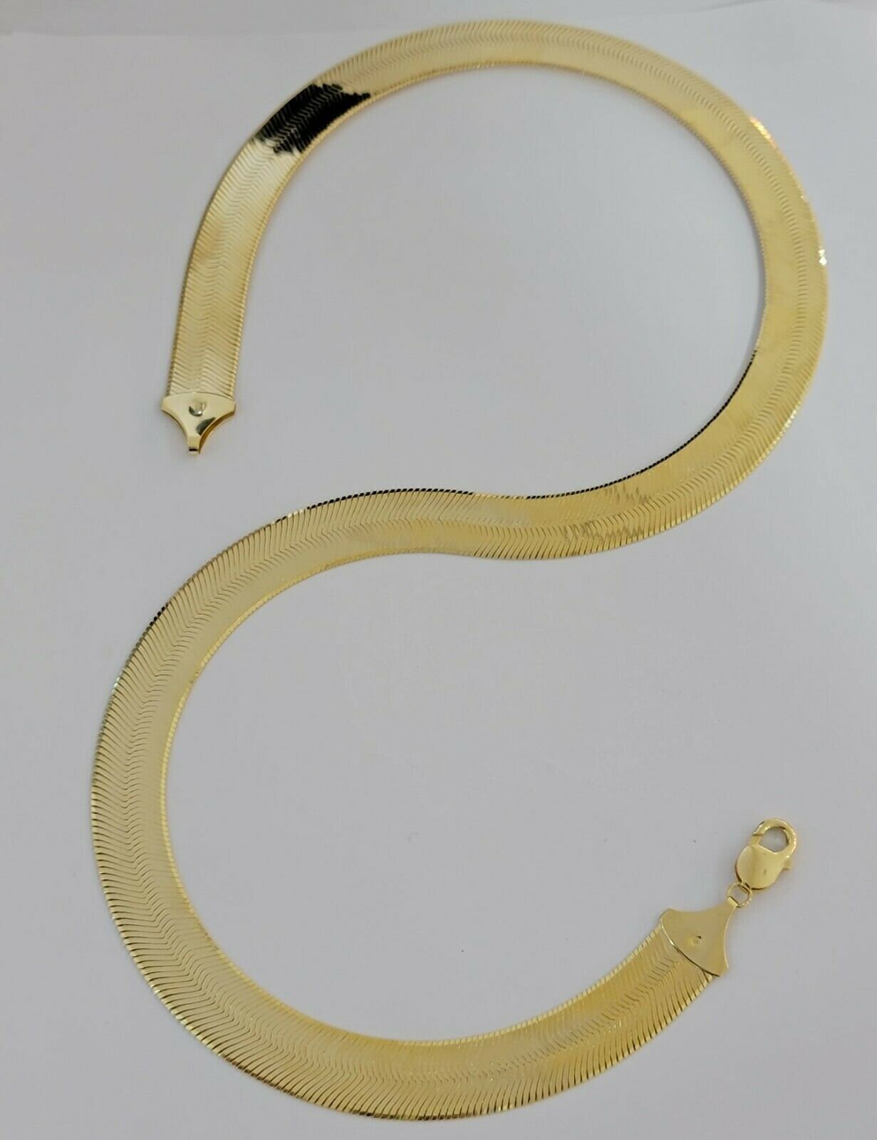 Real 10K Gold Herringbone Chain Necklace 15mm | Etsy