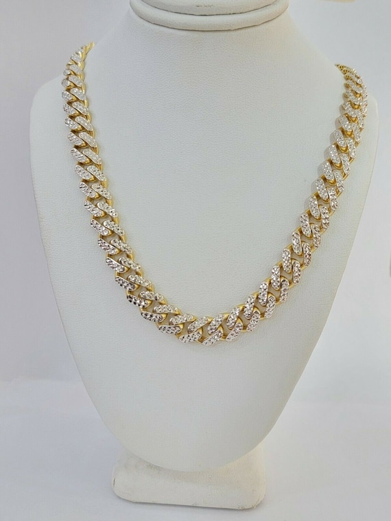 10K Gold Monaco Chain Necklace 9mm 24 Two-tone Diamond - Etsy