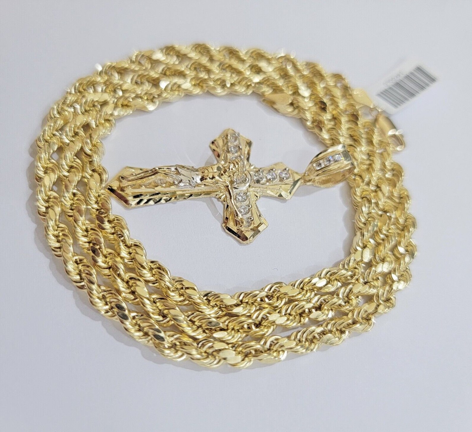 10k Gold Rope Chain Necklace Cross Charm Jesus Pendant Set 18-28" 5mm ...