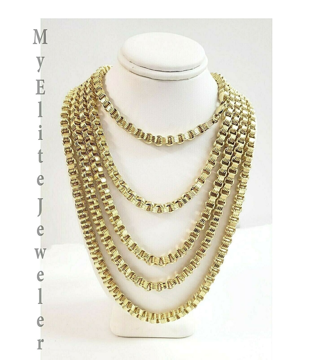 10k Gold Necklace Byzantine Box Chain 6mm 18"- 30 Real 10kt Yellow Gold ...