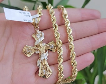 Real 10k Yellow Gold Byzantine Chain Nugget Cross Charm Pendant ...