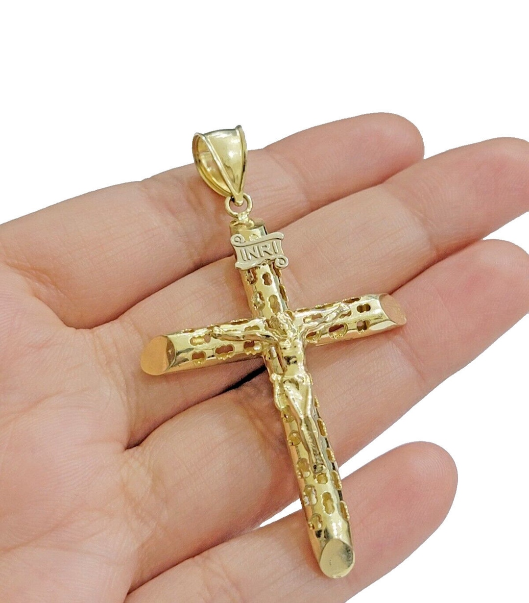 Real Gold Cross Charm Jesus Christ Pendant Inri Crucifix 10k Yellow Oro ...