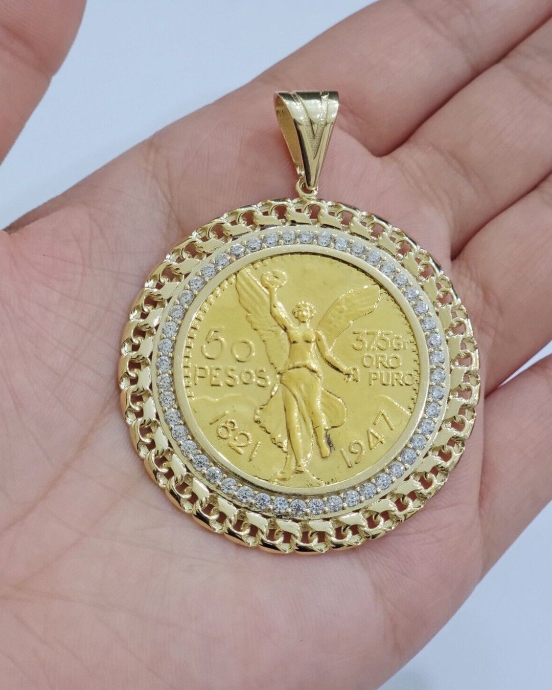 1947 Mexican Centenario Coin Charm Pendant Replica 50 Pesos With Bezel ...