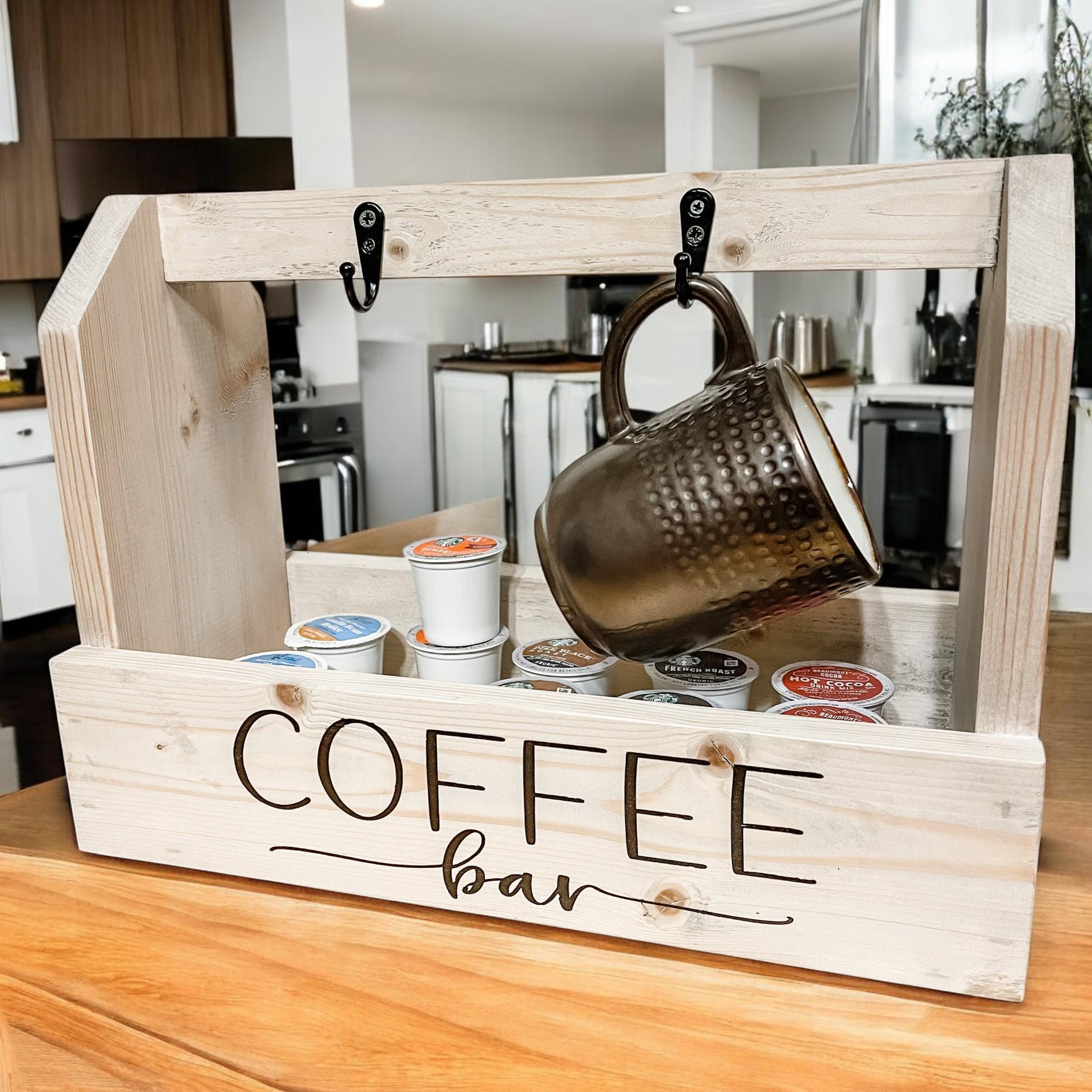 Rustic Farmhouse Coffee Bar / Organizer – Wooden Coffee Station With ...