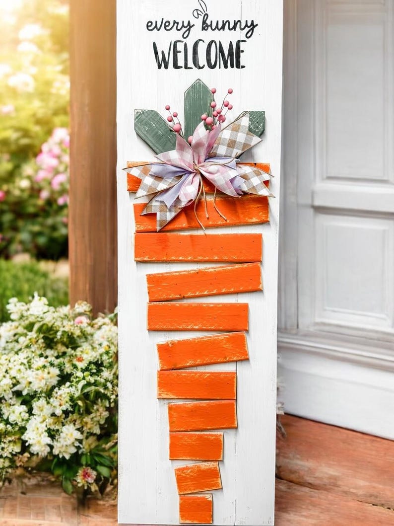 Handmade Spring Carrot Porch Leaner – 4ft Tall Wooden Easter Welcome ...