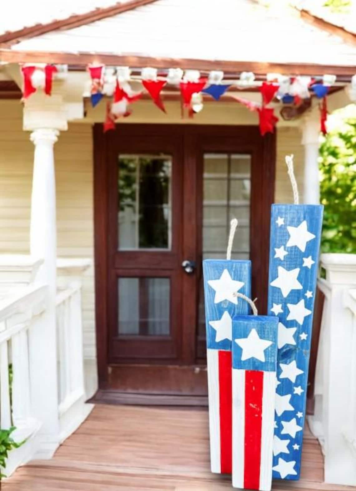 Patriotic Wooden Firecrackers Porch Leaner | 4th of July Decor | Rustic ...
