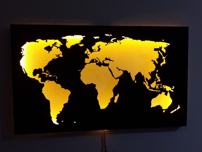 Metal&led Sign World Map Sign Metal World Map Led Sign - Etsy