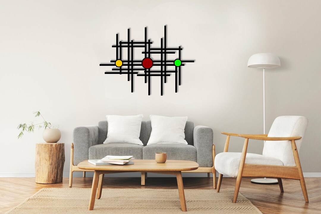 3D Large Metal Modern Wall Art, Unique Wall Decor, Black Geometric Wall ...