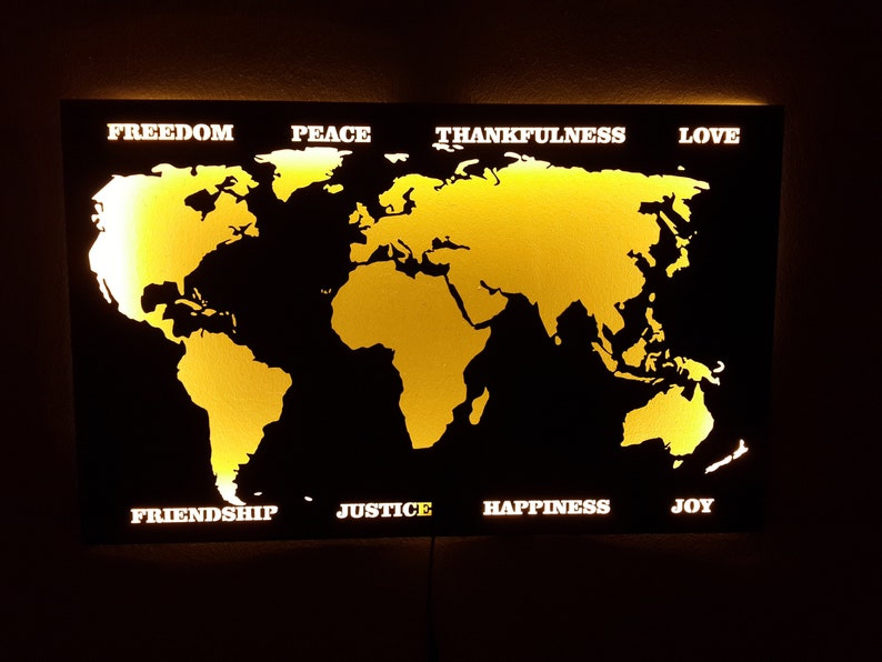 Metal&led Sign World Map Sign Metal World Map Led Sign - Etsy