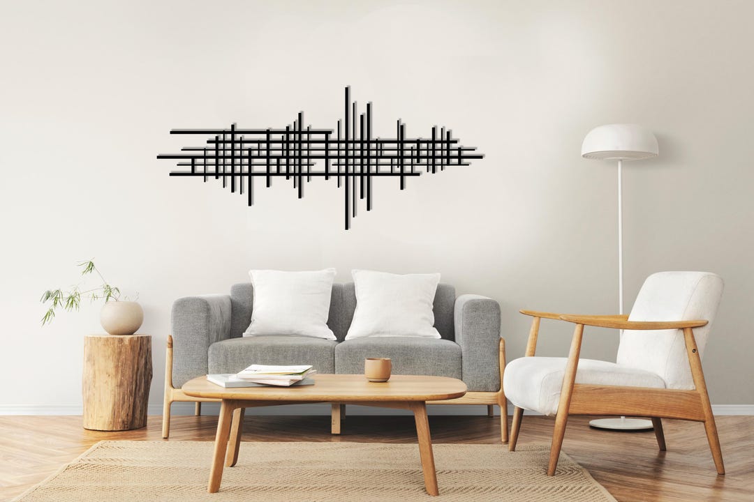 Modern Black Metal Line Art Wall Sculpture, Geometric Steel Wall ...