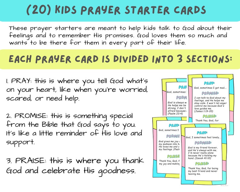 Prayer Cards for Kids, Bible Verse Scripture Cards, Family Devotions ...
