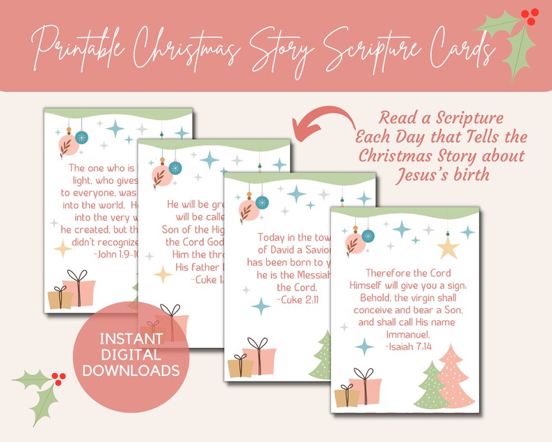 28 Christmas Story Scripture Cards Printable - Etsy