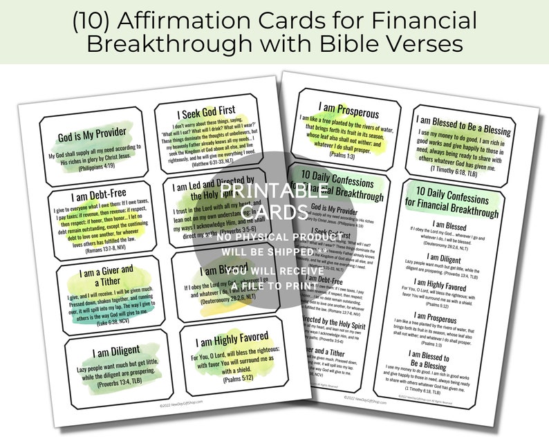 Printable Scripture Affirmation Cards: Financial Breakthrough (digital ...