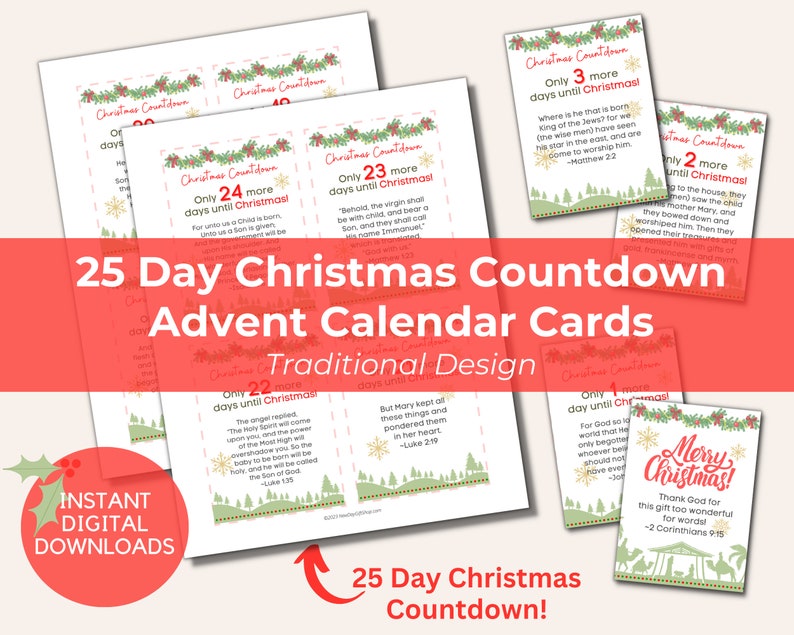 25 Days of Advent Calendar Christmas Countdown Bible Verse Cards ...
