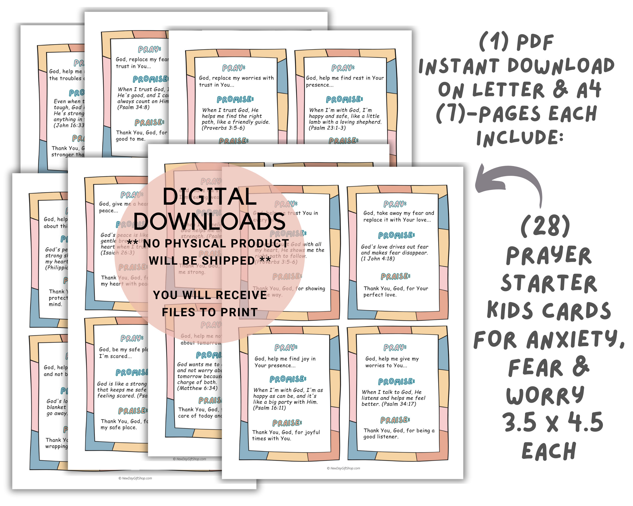 Kids Prayer Cards: Anxiety, Fear & Worry Bible Verses (digital Download ...