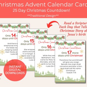 25 Days of Advent Calendar Christmas Countdown Bible Verse Cards ...