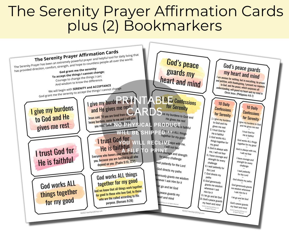 22 Serenity Printable Prayer Pocket Cards 12 Step Program AA NA ...