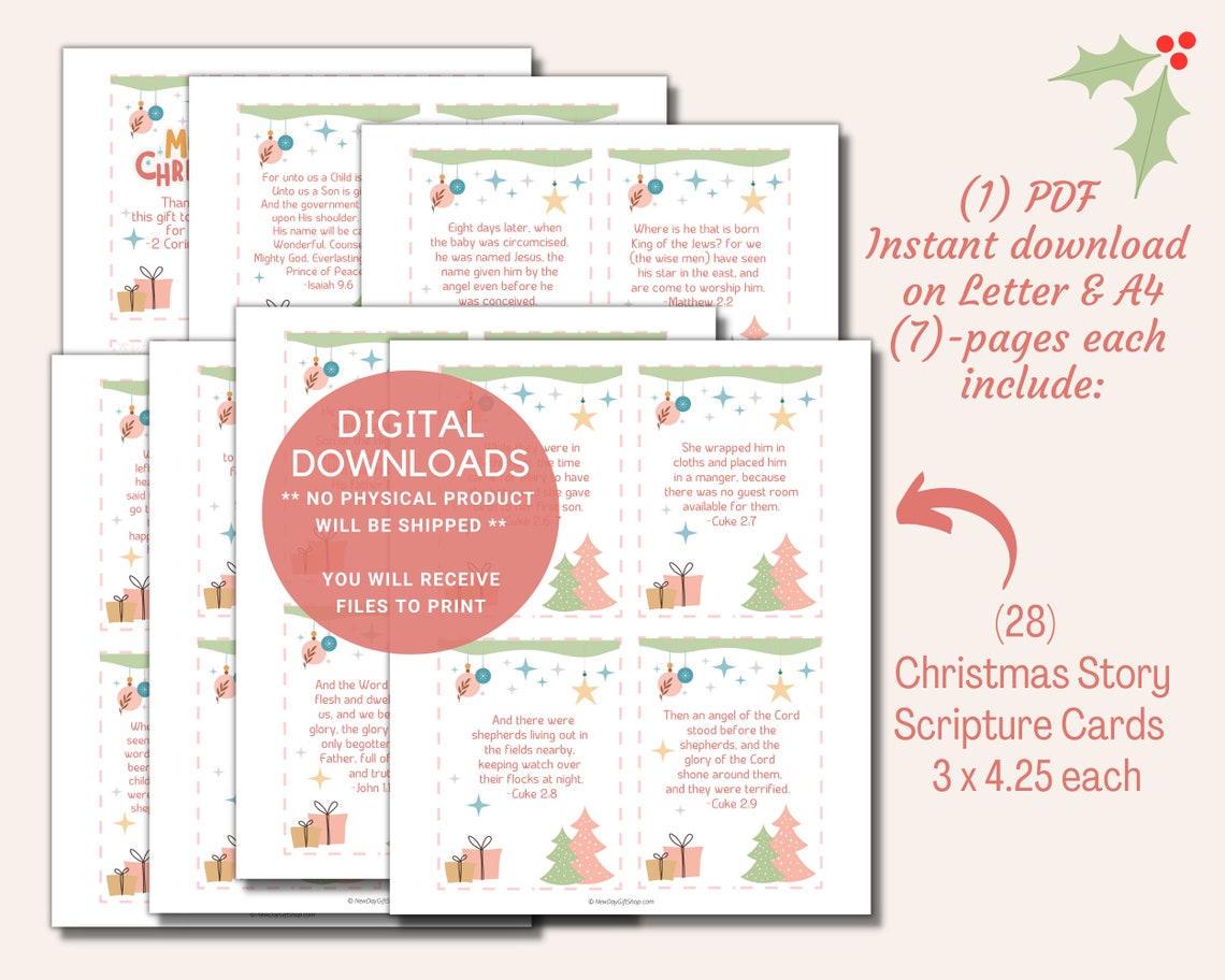 28 Christmas Story Scripture Cards Printable - Etsy