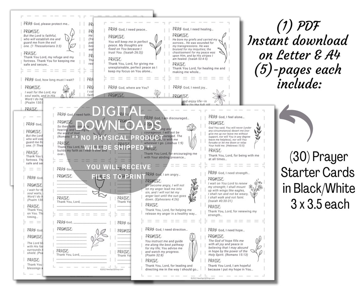 Prayer Cards Printable Christian Prayer Starters With Bible - Etsy