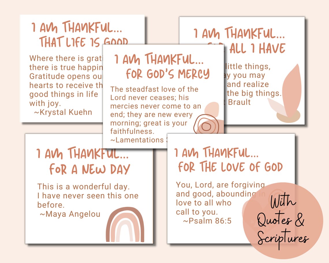 Printable Thanksgiving Gratitude BOHO Affirmation Cards With Quotes ...