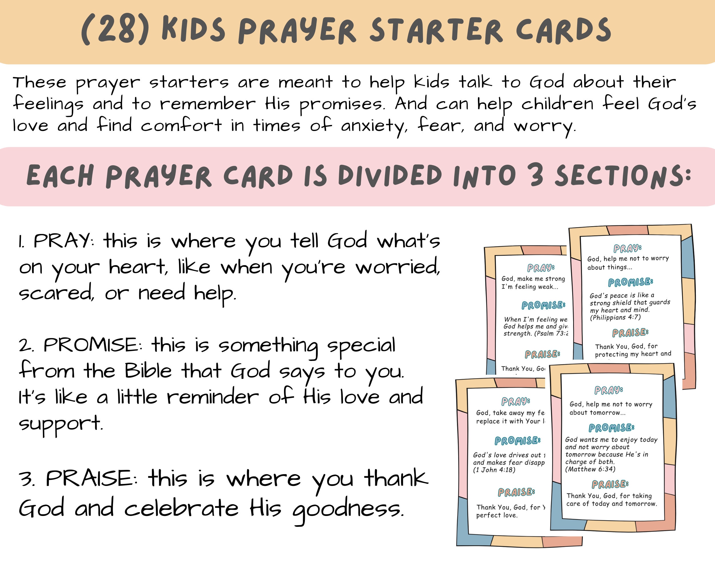 Kids Prayer Cards: Anxiety, Fear & Worry Bible Verses (digital Download ...