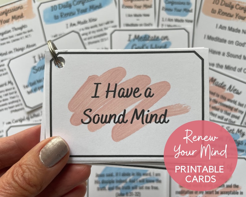 Renew Your Mind Scripture Affirmation Cards, Printable Digital Memory ...