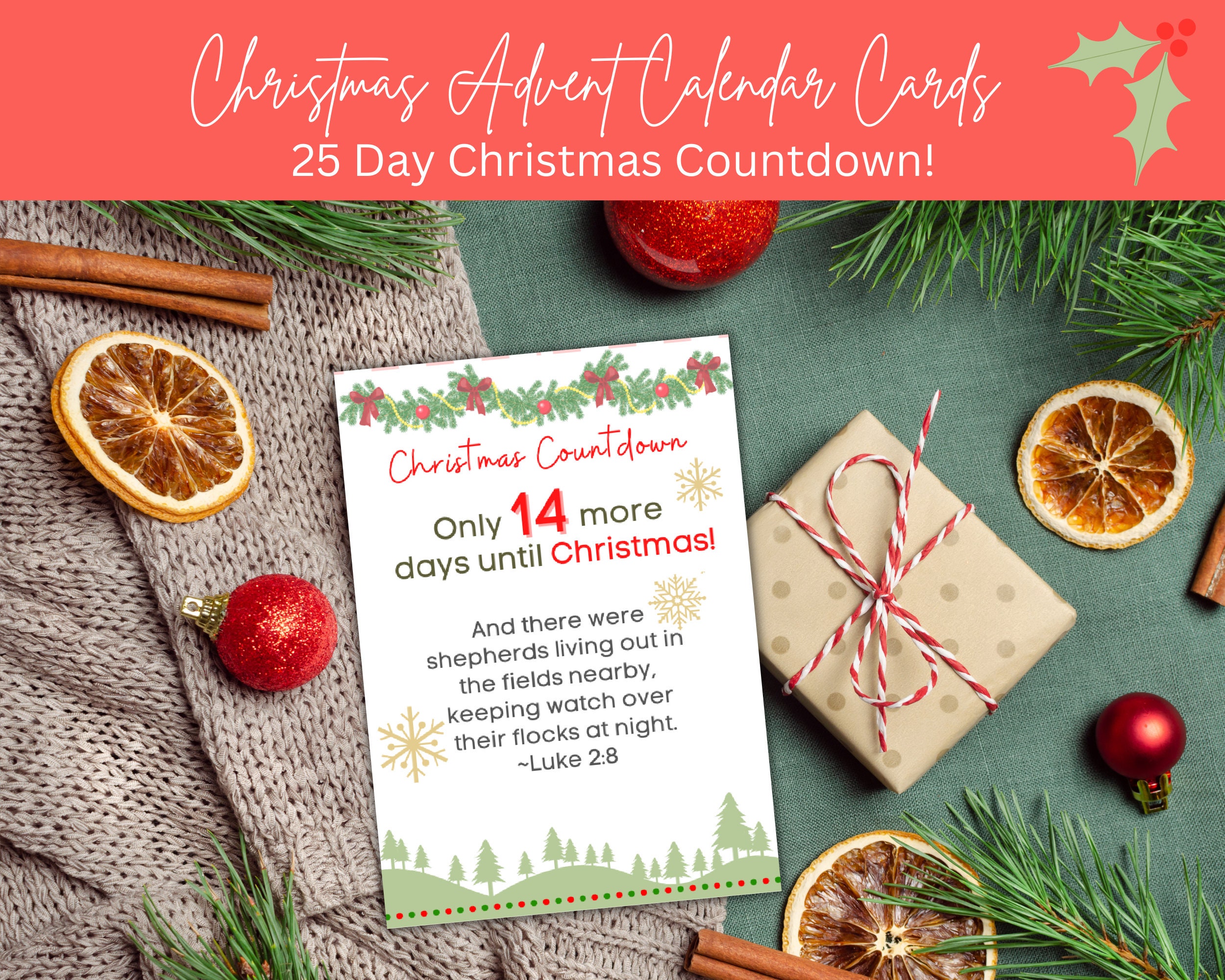 25 Days of Advent Calendar Christmas Countdown Bible Verse Cards ...