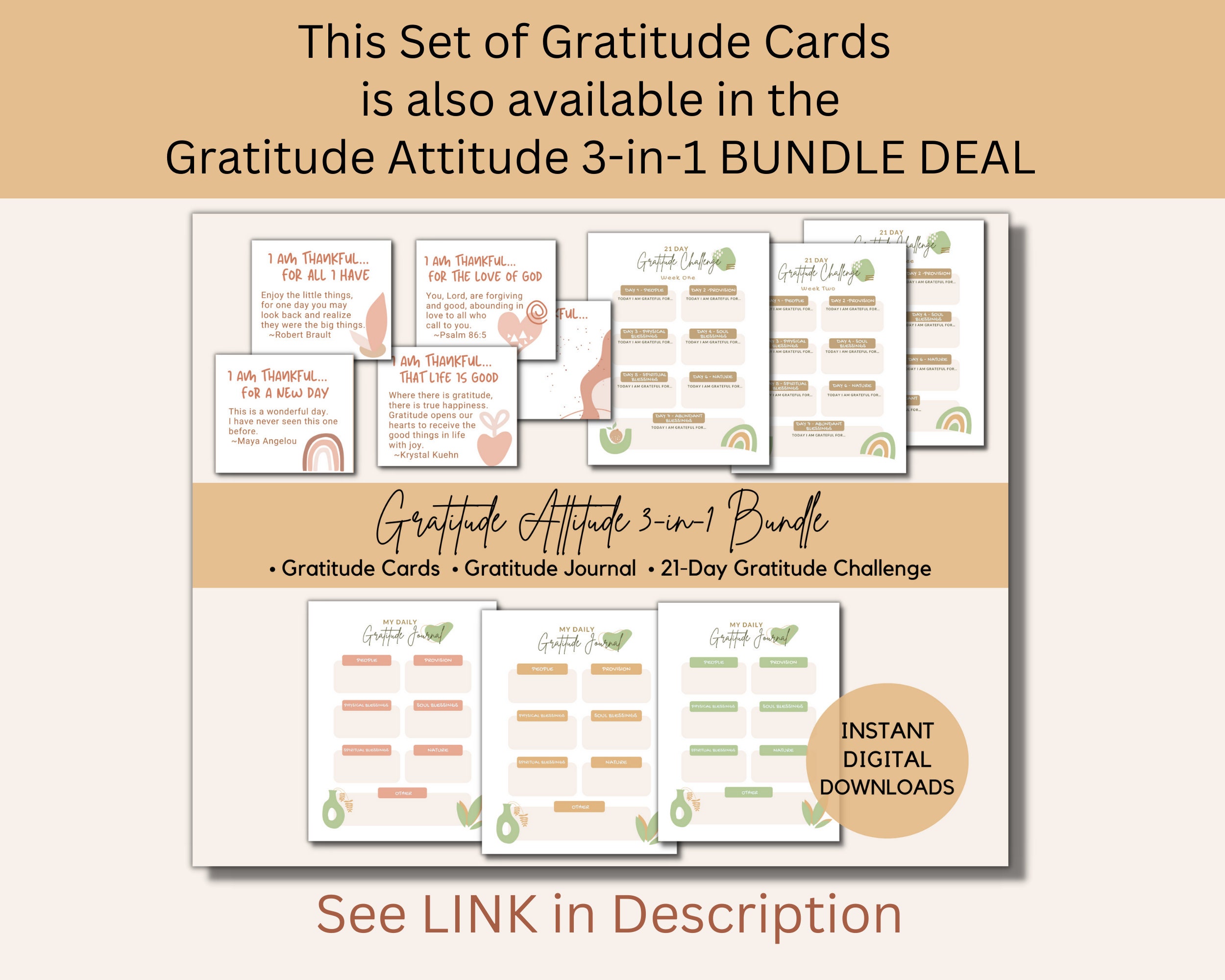 Printable Thanksgiving Gratitude BOHO Affirmation Cards With Quotes ...