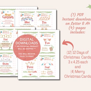 12 Days of Christmas Song Twelve Printable Cards Tags - Etsy