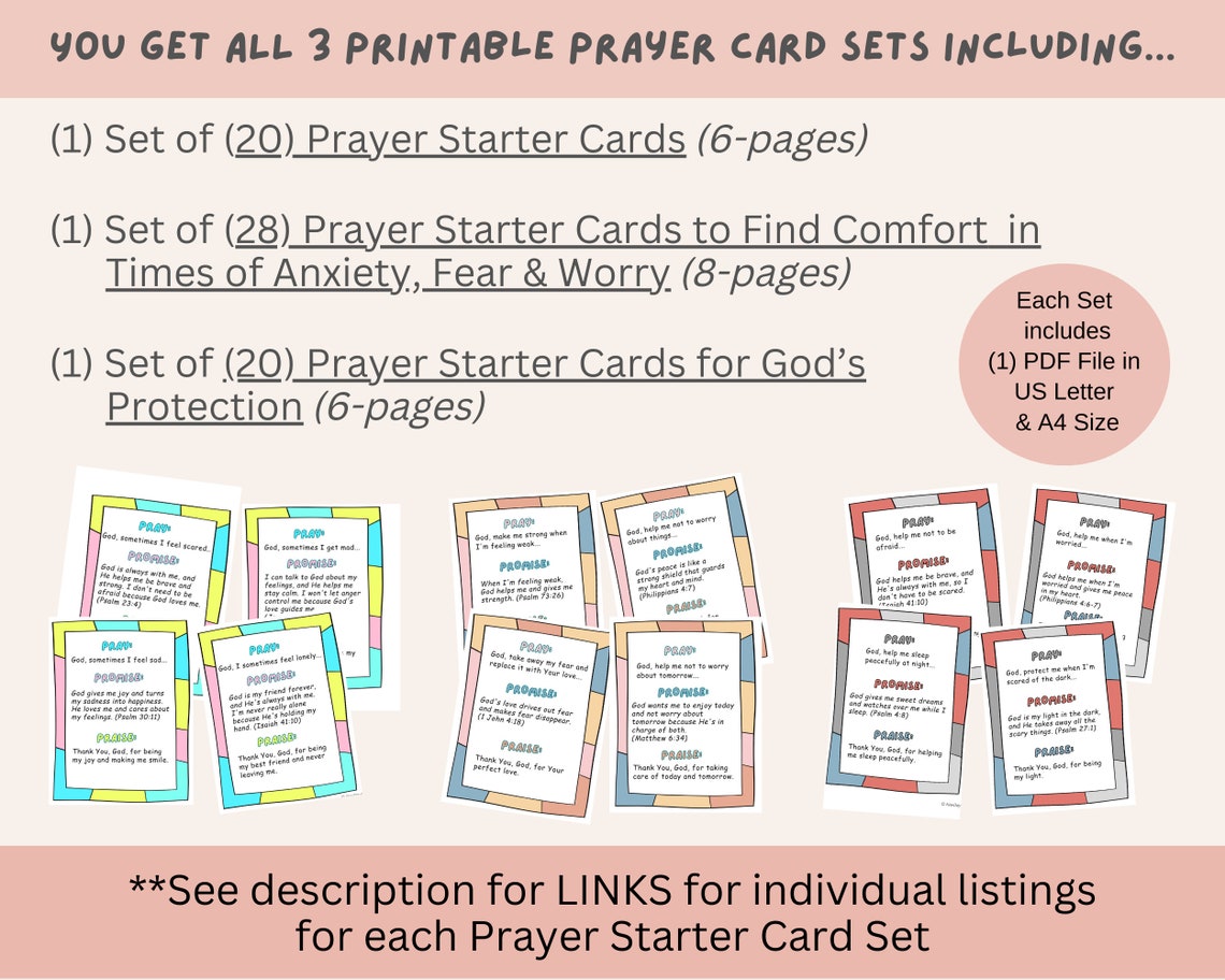 Kids Prayer Cards Set, Scripture Cards for Kids Sunday School Bible ...