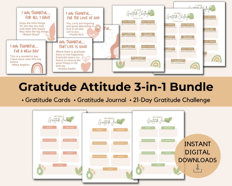 Printable Thanksgiving Daily Gratitude Quotes Cards, Journal, Challenge ...