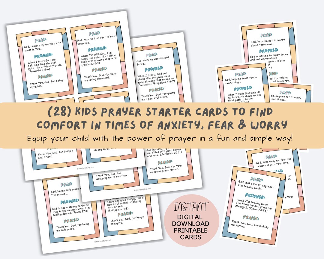 Kids Prayer Cards: Anxiety, Fear & Worry Bible Verses (digital Download ...