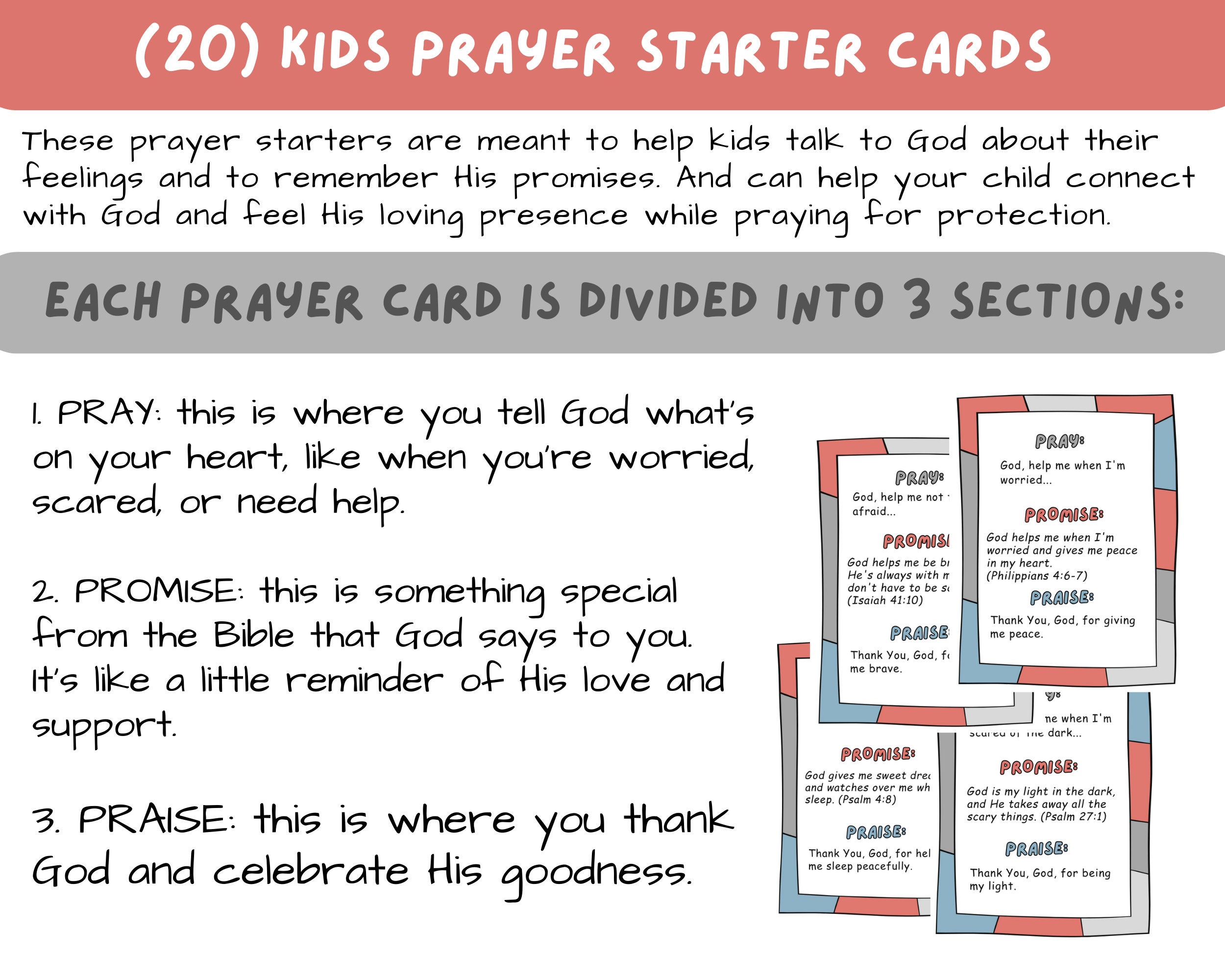 Kids Prayer Cards Set, Scripture Cards for Kids Sunday School Bible ...