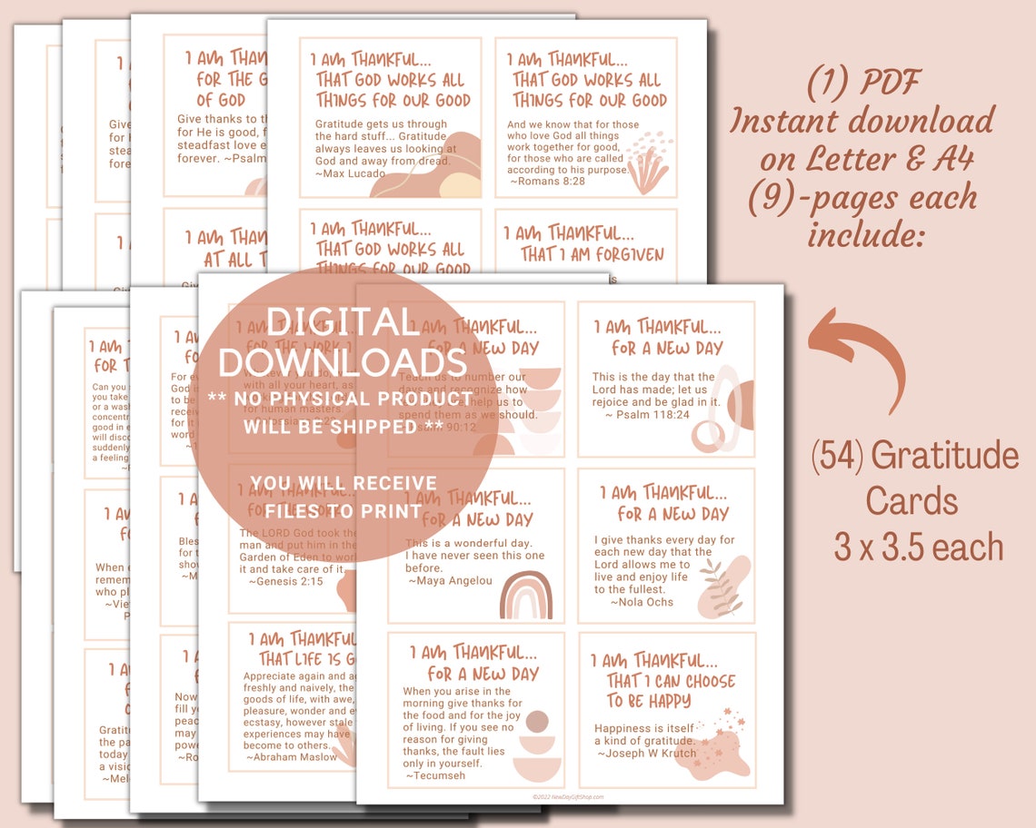 Printable Thanksgiving Gratitude BOHO Affirmation Cards With Quotes ...