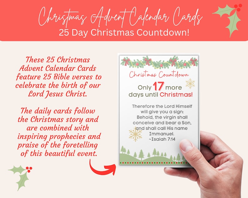25 Days of Advent Calendar Christmas Countdown Bible Verse Cards ...