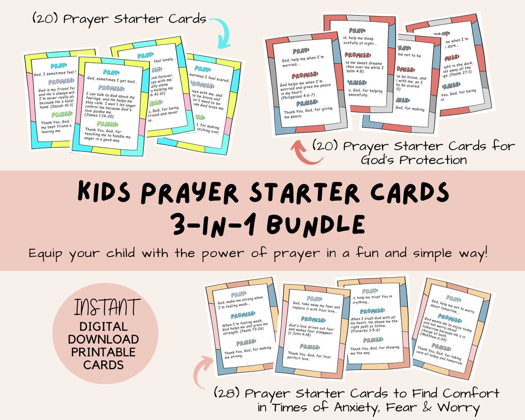 Kids Prayer Cards Set, Scripture Cards for Kids - Sunday School Bible ...