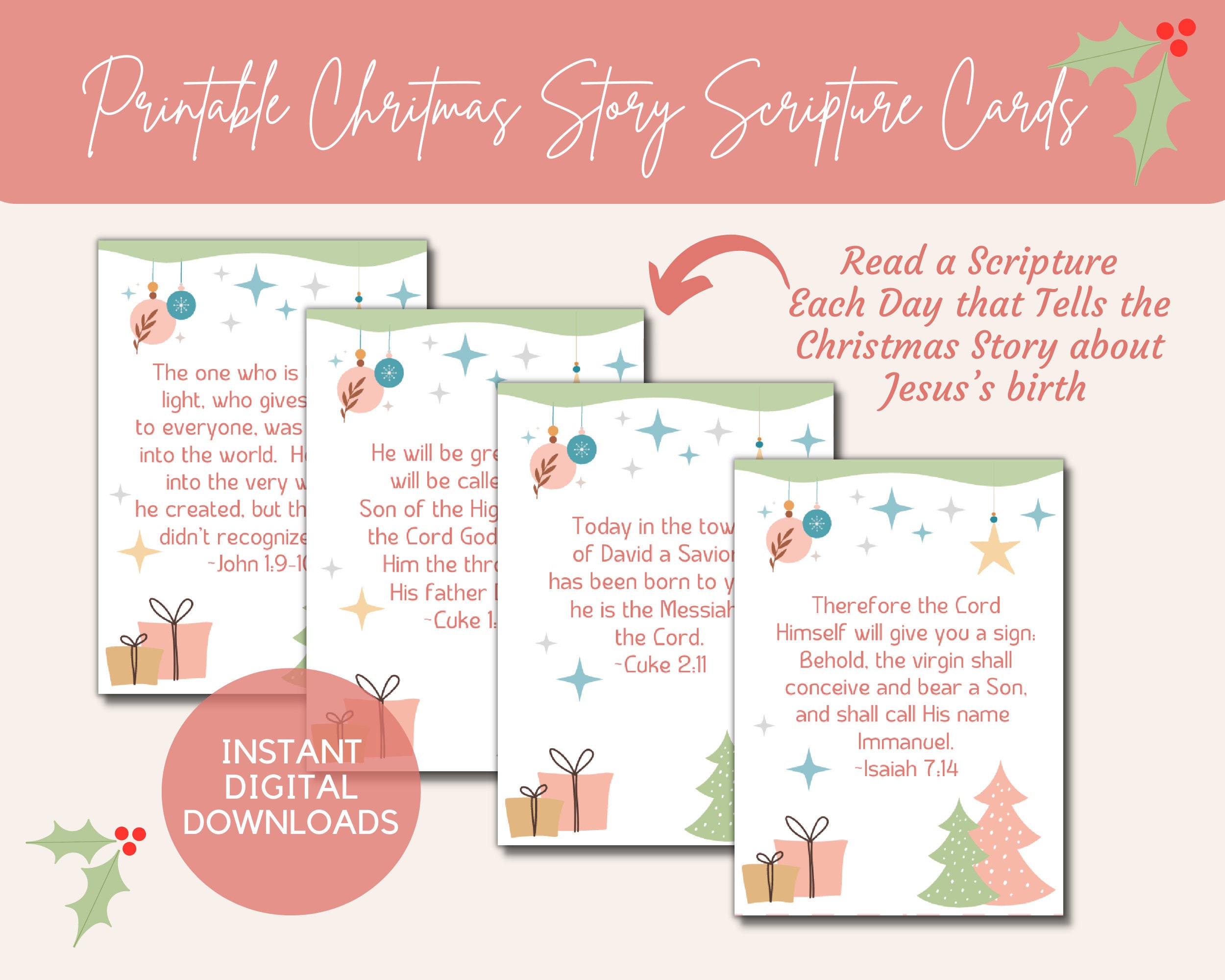 28 Christmas Story Scripture Cards Printable - Etsy