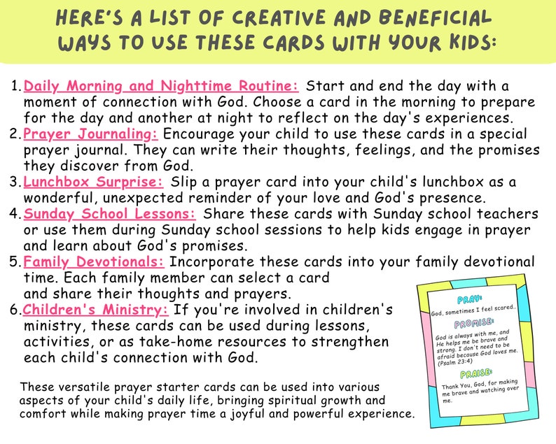 Prayer Cards for Kids, Bible Verse Scripture Cards, Family Devotions ...