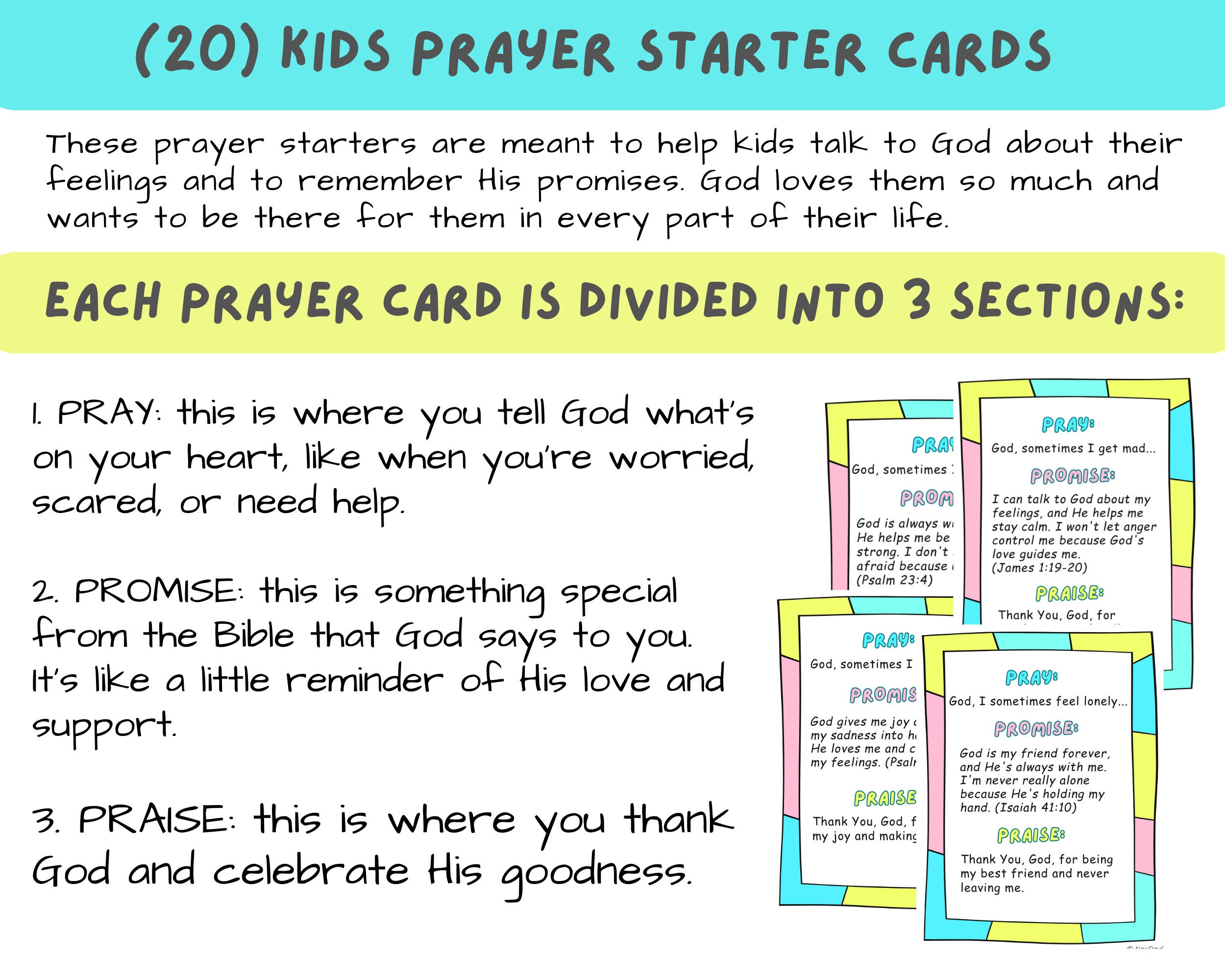 Kids Prayer Cards Set, Scripture Cards for Kids - Sunday School Bible ...