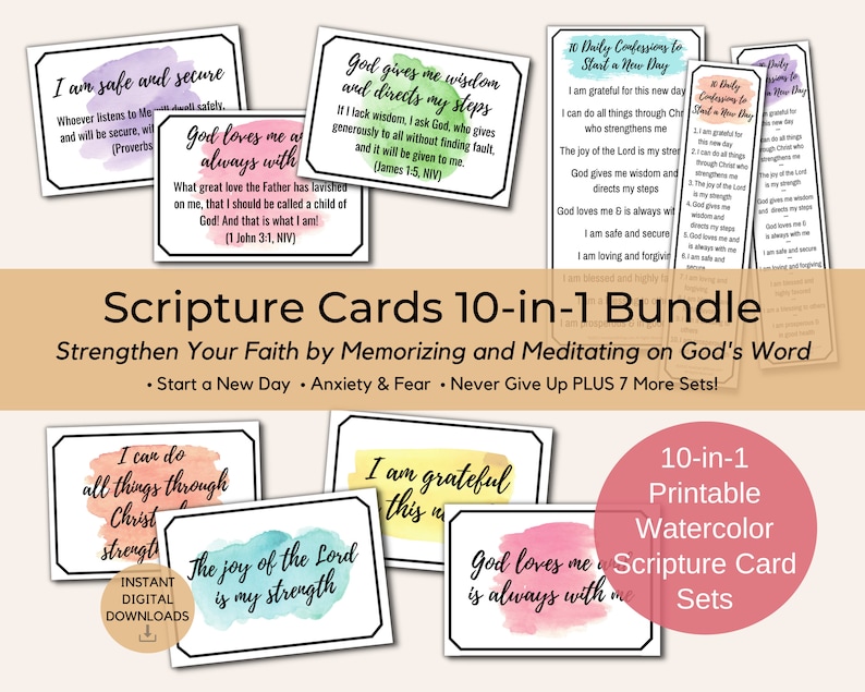 10 Sets Scripture Cards, Christian Bible Verse Affirmation Cards ...