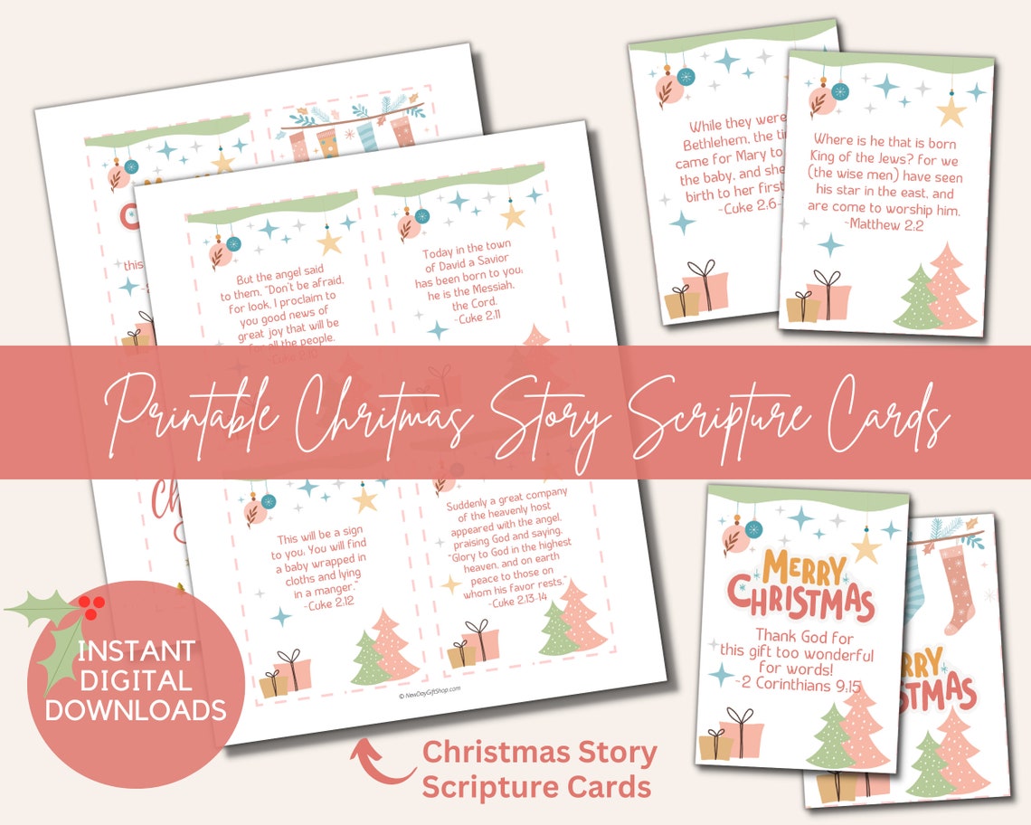 28 Christmas Story Scripture Cards Printable - Etsy