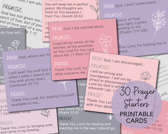 Prayer Cards Printable Christian Prayer Starters With Bible - Etsy ...