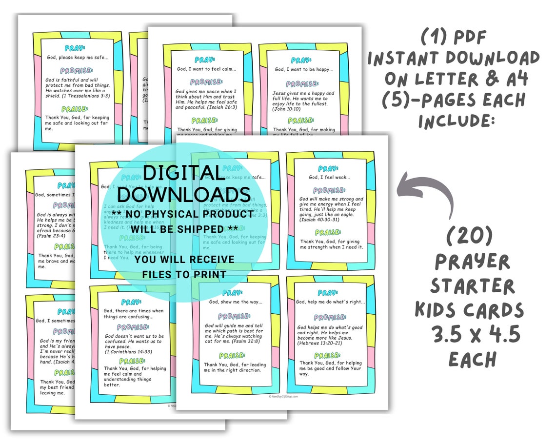 Kids Prayer Cards Set, Scripture Cards for Kids Sunday School Bible ...