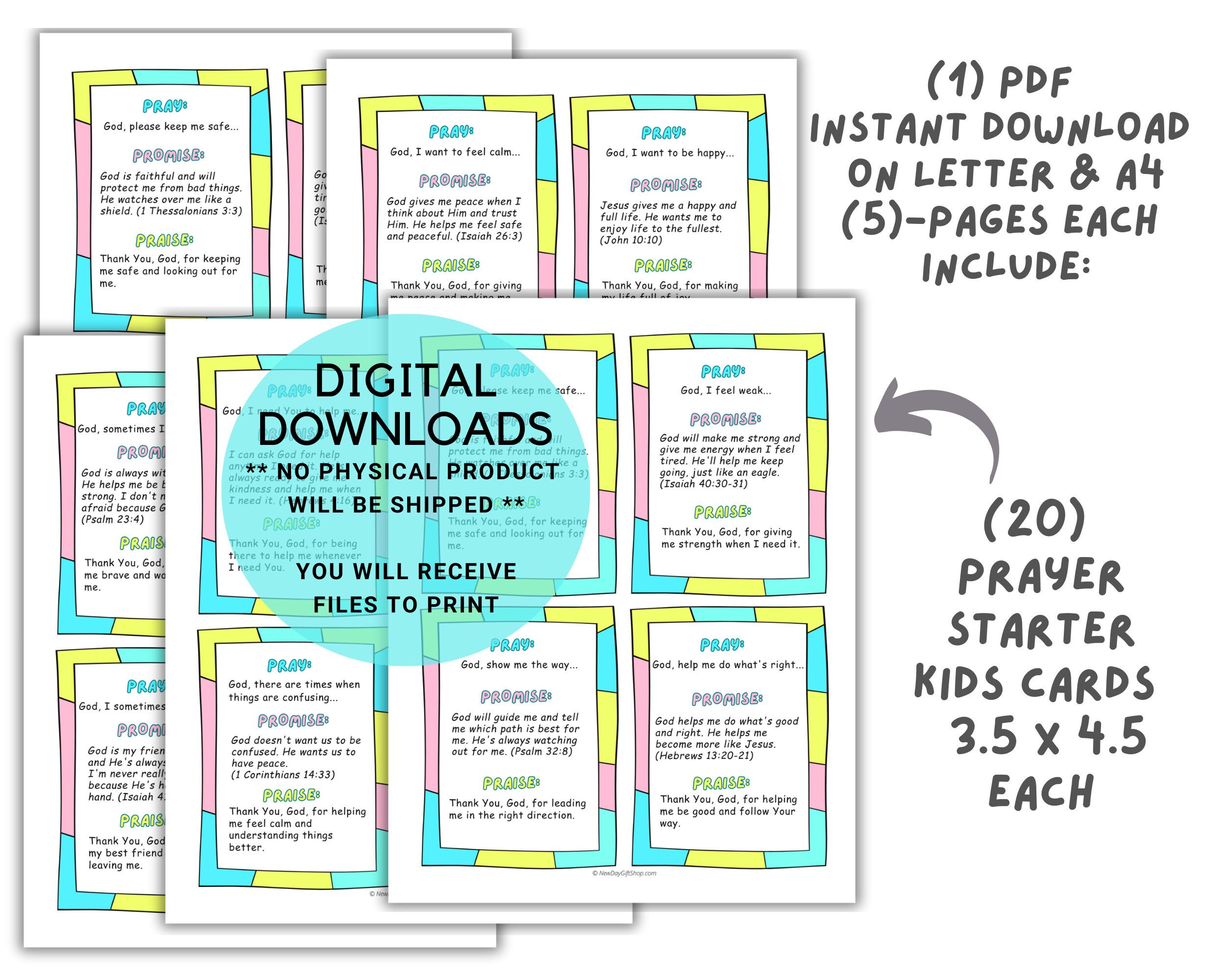 Kids Prayer Cards Set, Scripture Cards for Kids - Sunday School Bible ...