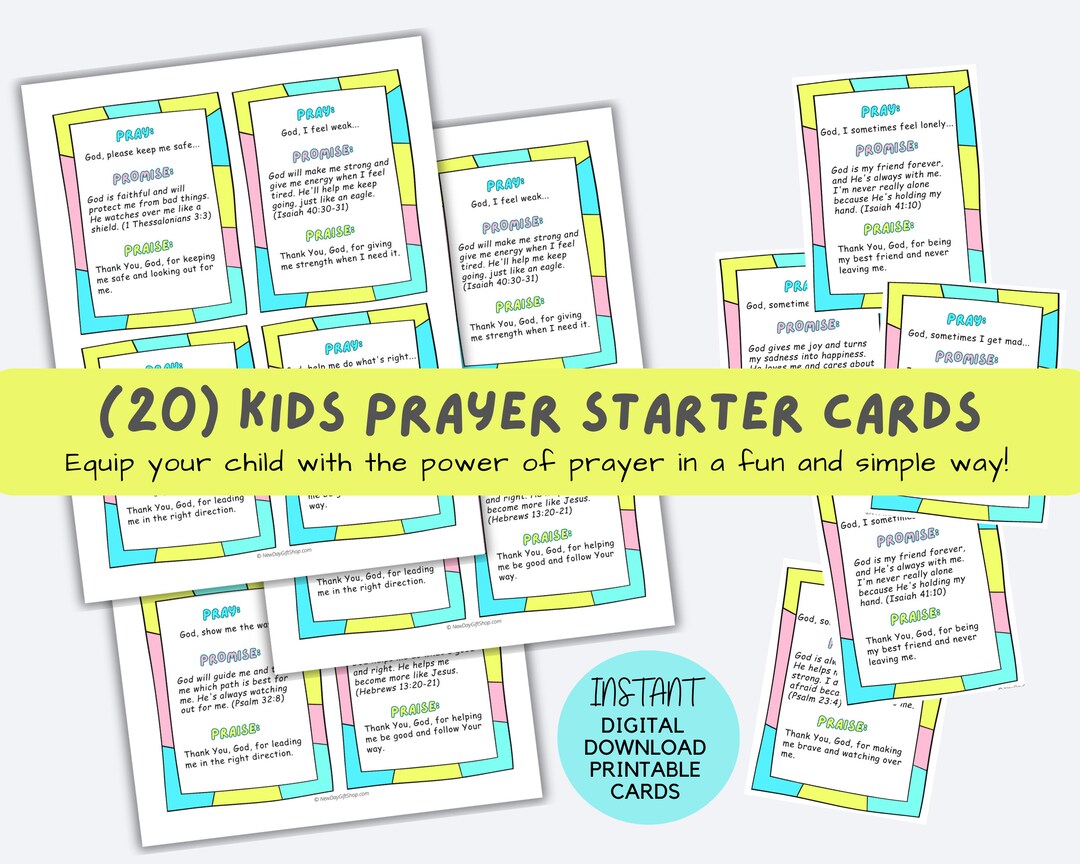 Kids Prayer Cards: Bible Verse Scripture, Family Devotions (digital ...