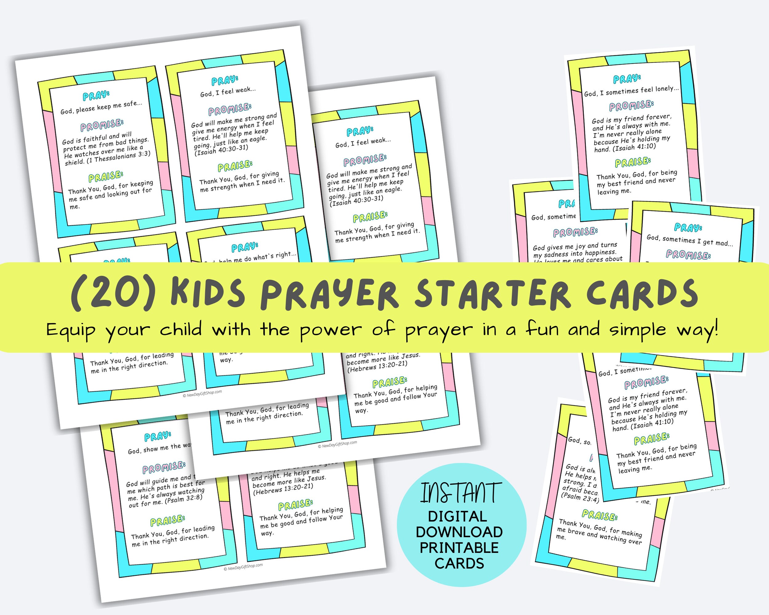 Prayer Cards for Kids, Bible Verse Scripture Cards, Family Devotions ...