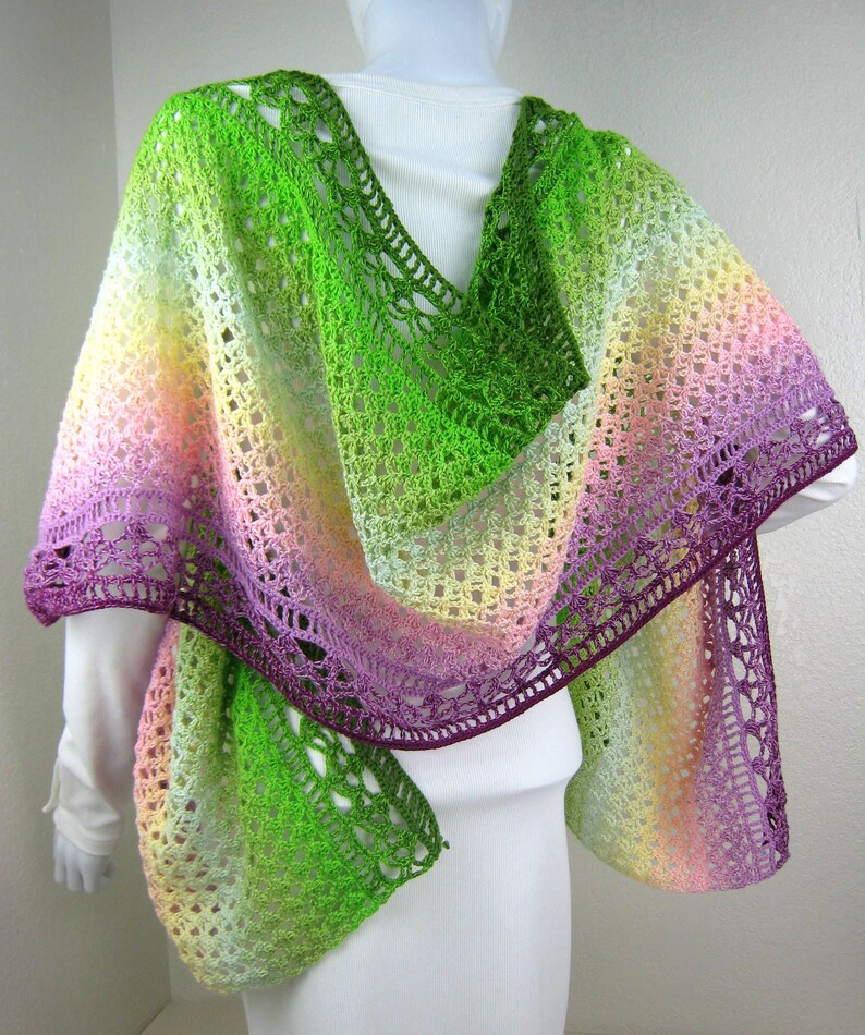 Sensational Summer Shawl, Light, Large & Lacy, Crocheted Colorful ...