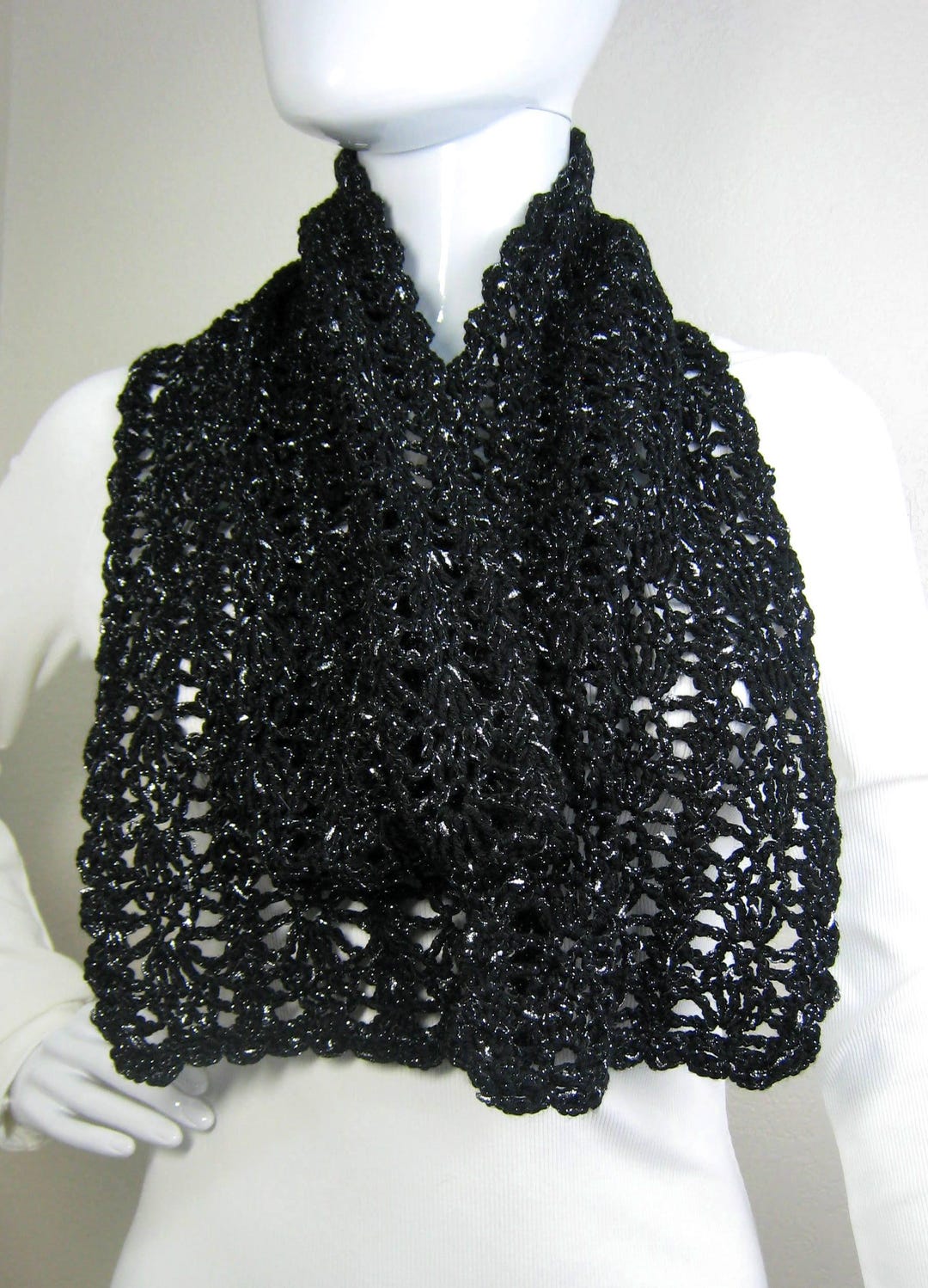 Hand Crocheted Wool-silk Scarf: Silver Metallic Thread, Lacy Shawl - Etsy